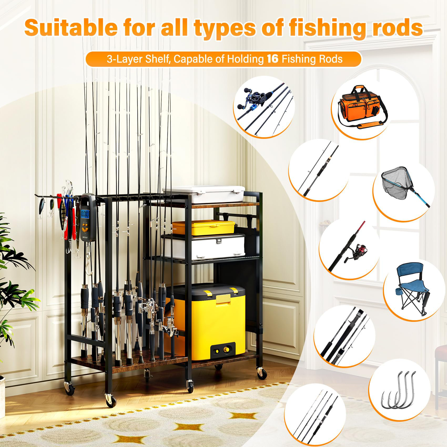 Yaheet 3 Tier Fishing Tackle Storage Organizer Rack, Metal Fishing ...
