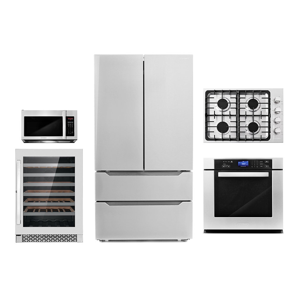 Cosmo 5 Piece Kitchen Package with French Door Refrigerator 30"" Gas ...