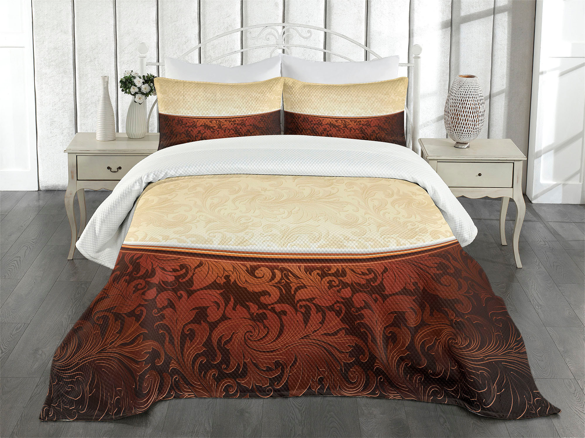 Ambesonne Chocolate Bedspread Set Victorian Motifs Beige Brown | Wayfair