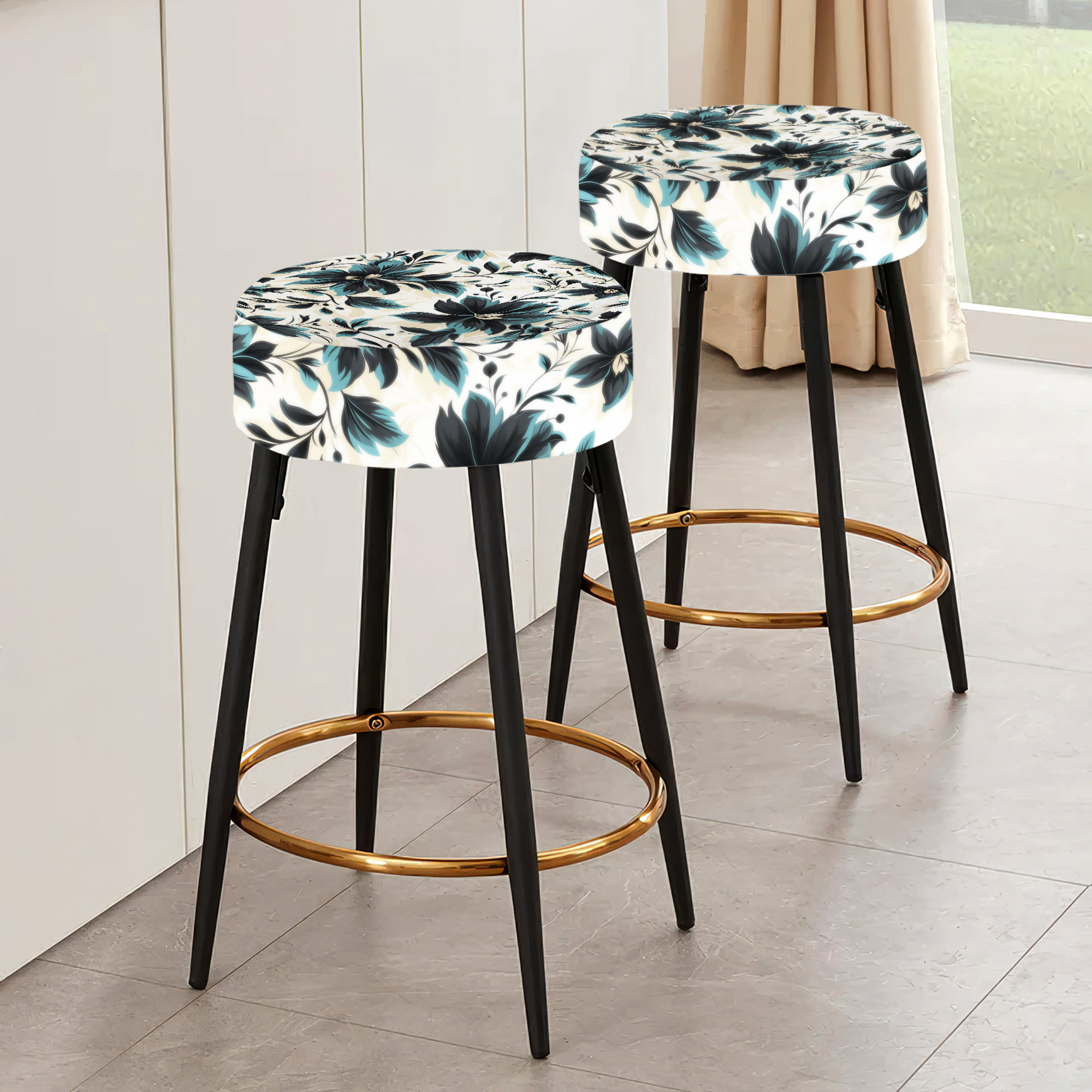Design Art Blue And White Damask Euphony - Damask Bar Stools Set Of 2 ...