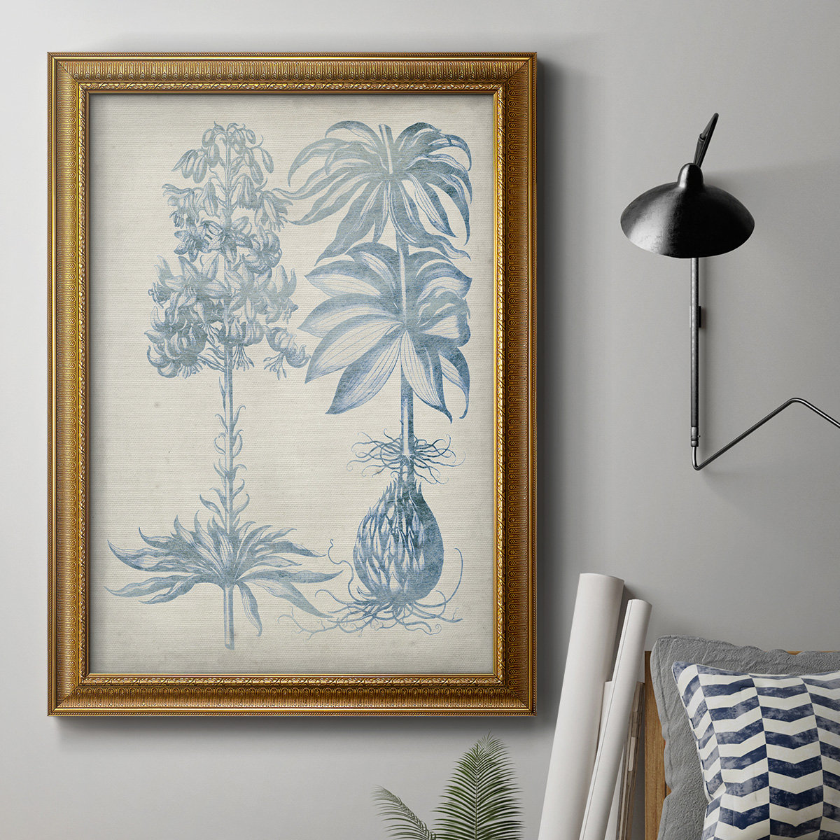 Rosalind Wheeler Blue Fresco Floral I Premium Framed Canvas- Ready To ...