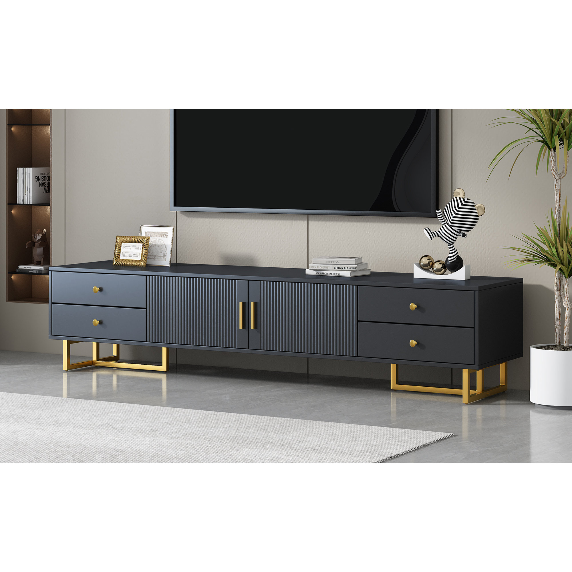 George Oliver Modern Storage Tv Stand Mdf T-shaped Frame Living Room ...