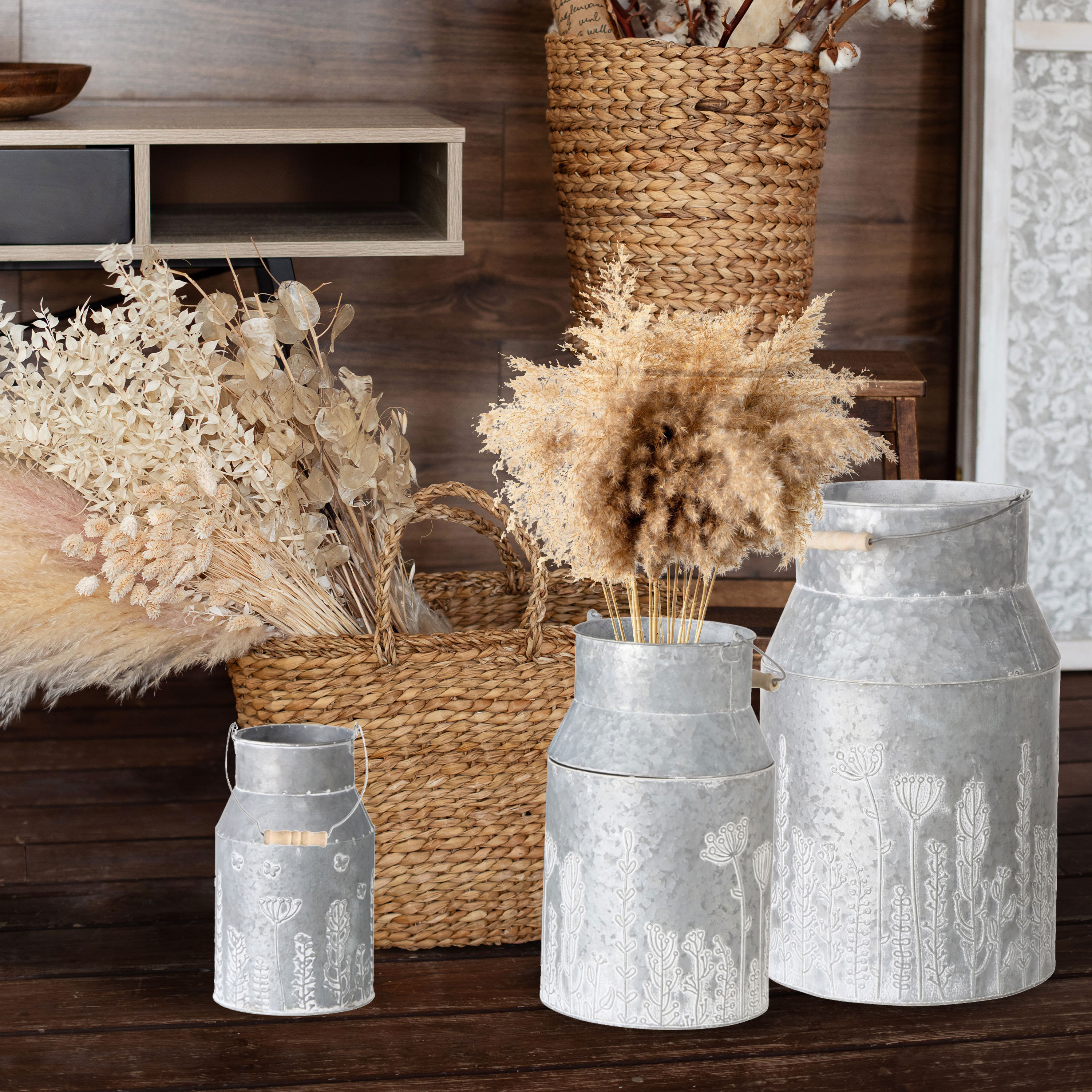 Gracie Oaks Rustic Milk Can Vases, Set Of 3 | Wayfair
