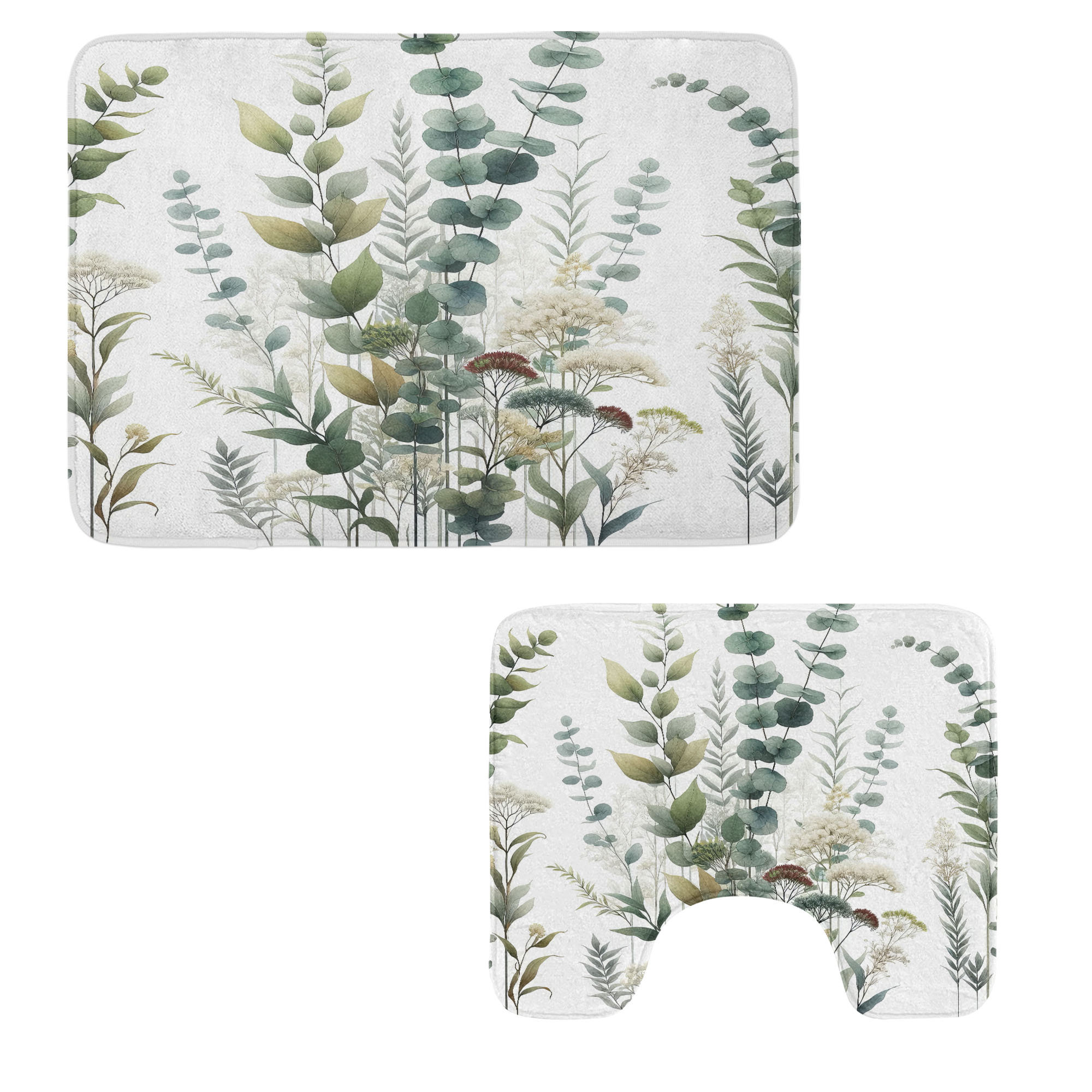 East Urban Home Green Bathroom Rug Set 2 Pieces Rectangle & Contour ...