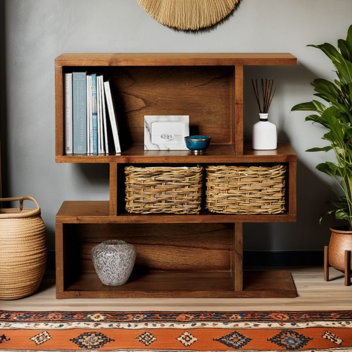 NICECABINET Modern Minimalist Floor Standing Ash Wood Bookcase ...