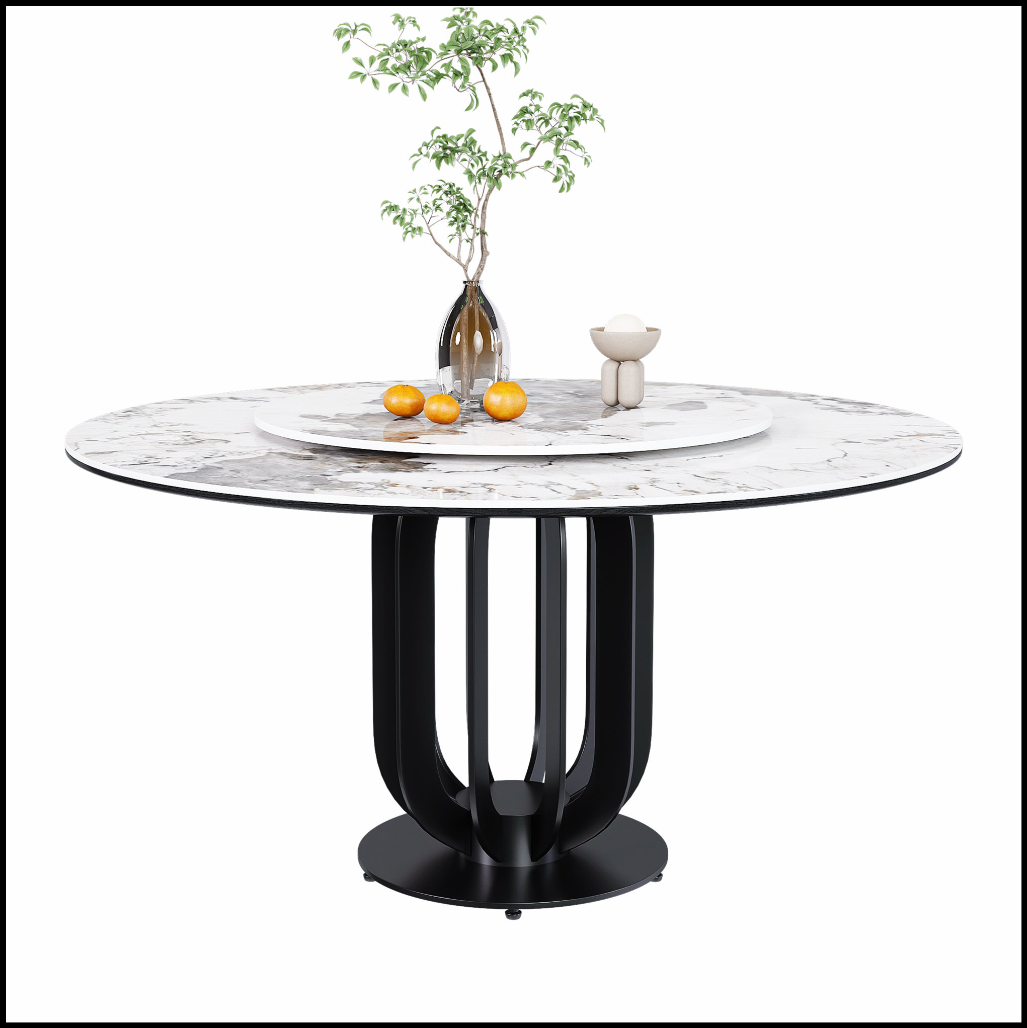 Ivy Bronx Round Sintered Stone Dining Table with Durable Black Base and ...