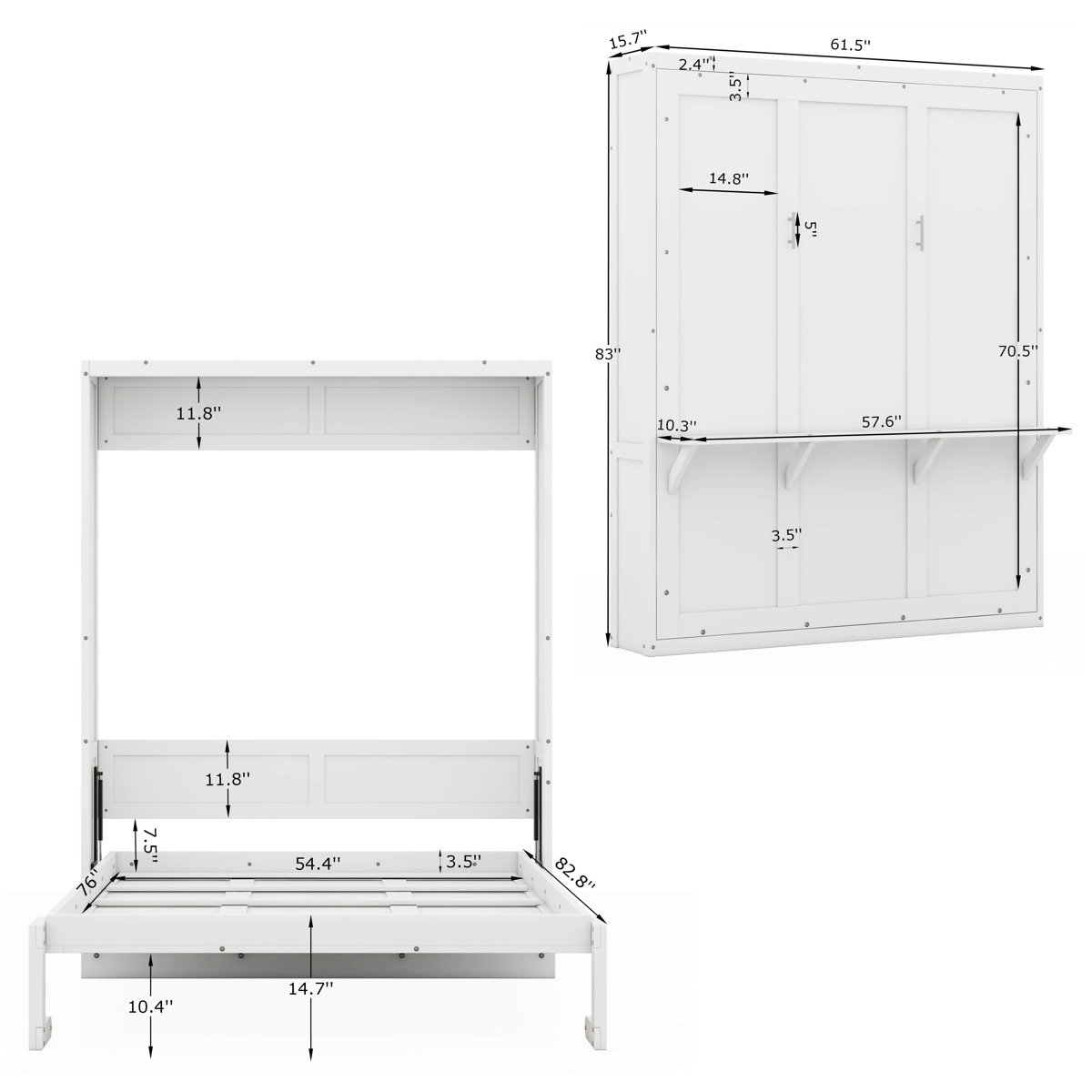 Wildon Home® Valeriana Full Size Murphy Bed with 2 Side Cabinet Storage ...