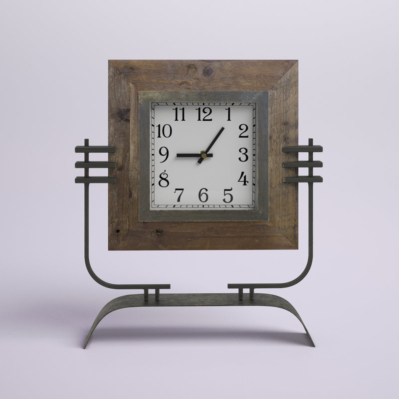 Three Posts™ Industrial Analog Metal Mechanical Tabletop Clock in Brown ...