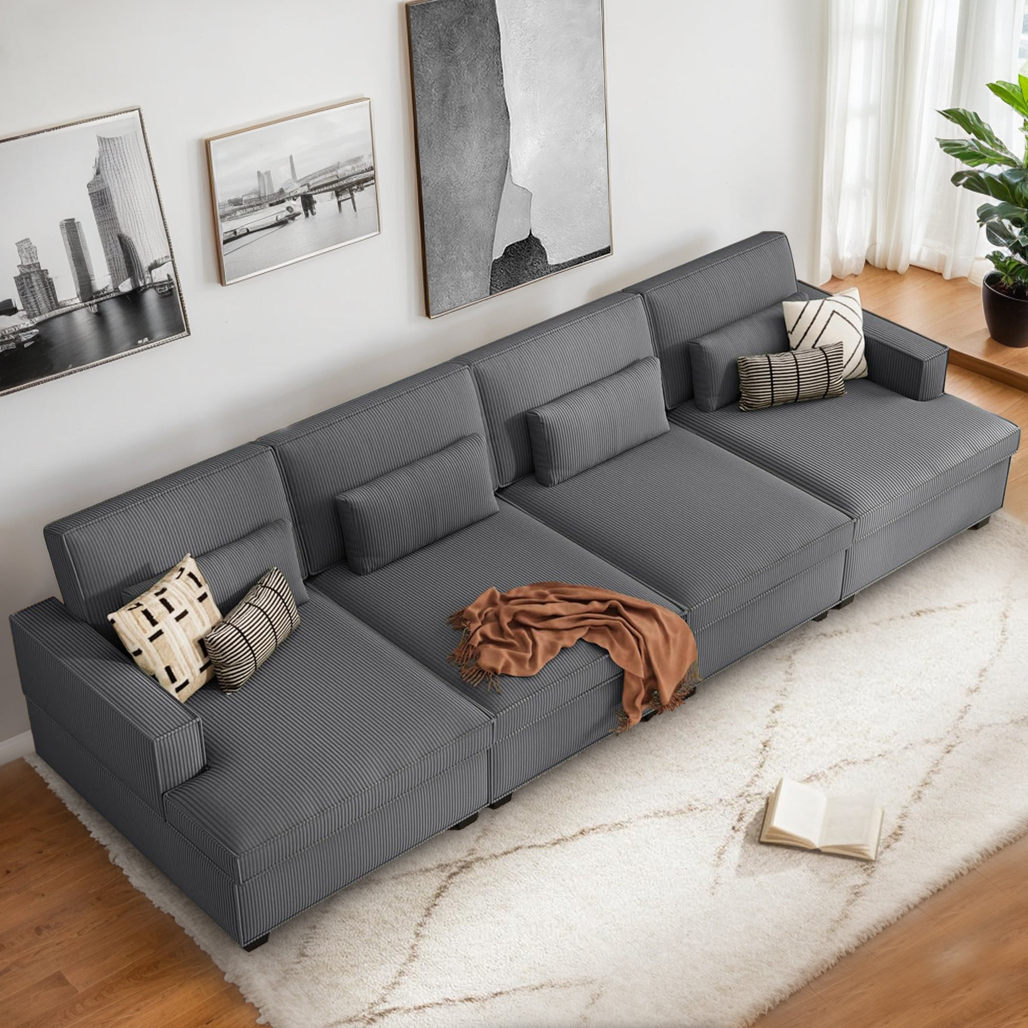 Latitude Run® 142'' Oversized Deep Seat Corduroy Modular Sofa | Wayfair