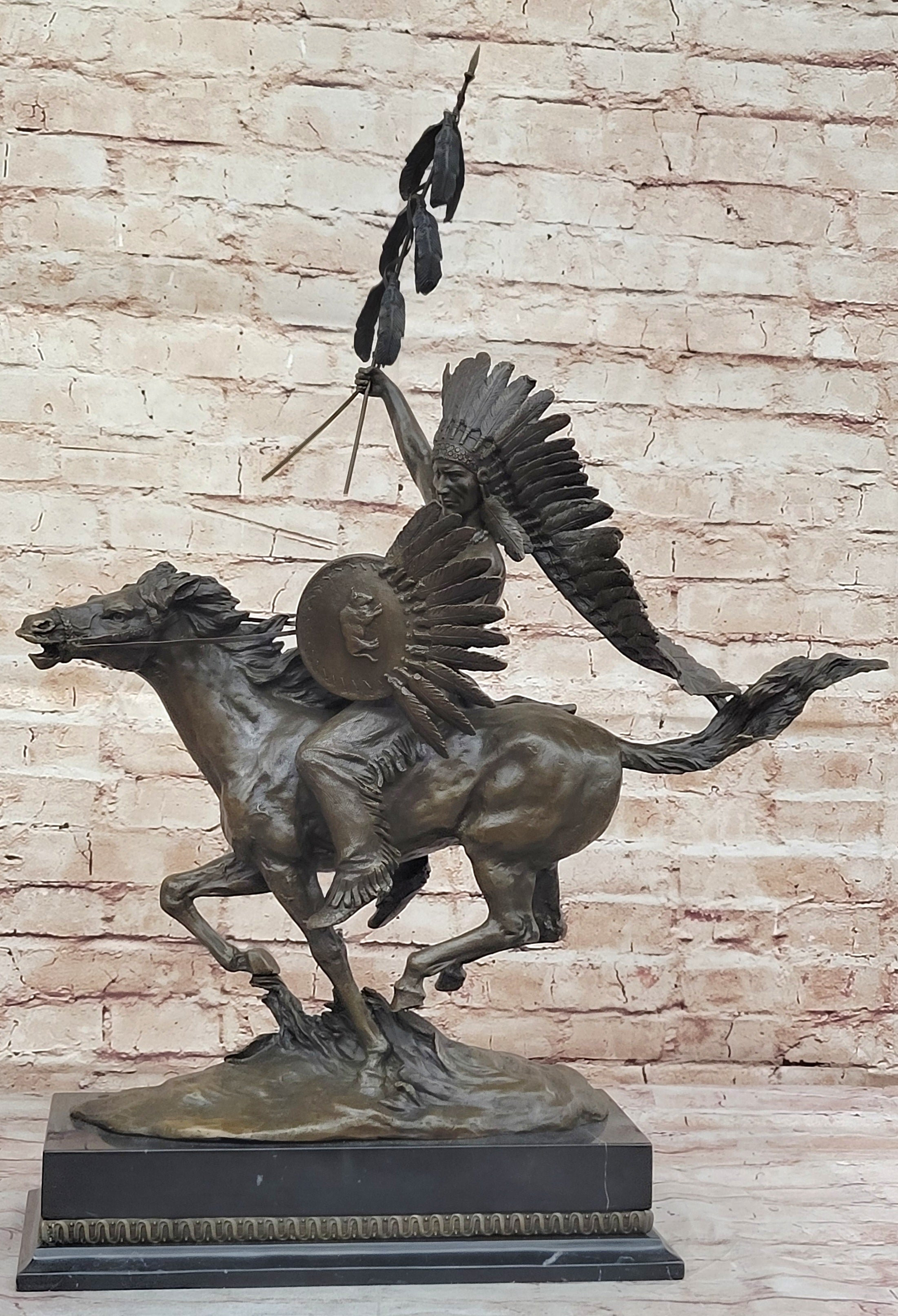 Bronzhaus Native American Indian Warrior on Horseback - Signed Original ...