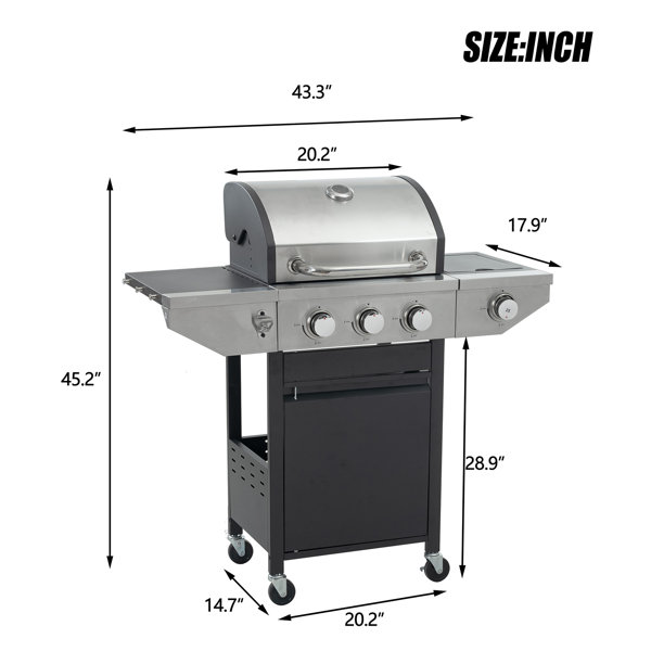 endark 3 Burner Propane Gas Grill With Side Burner ,Stainless Steel Gas ...