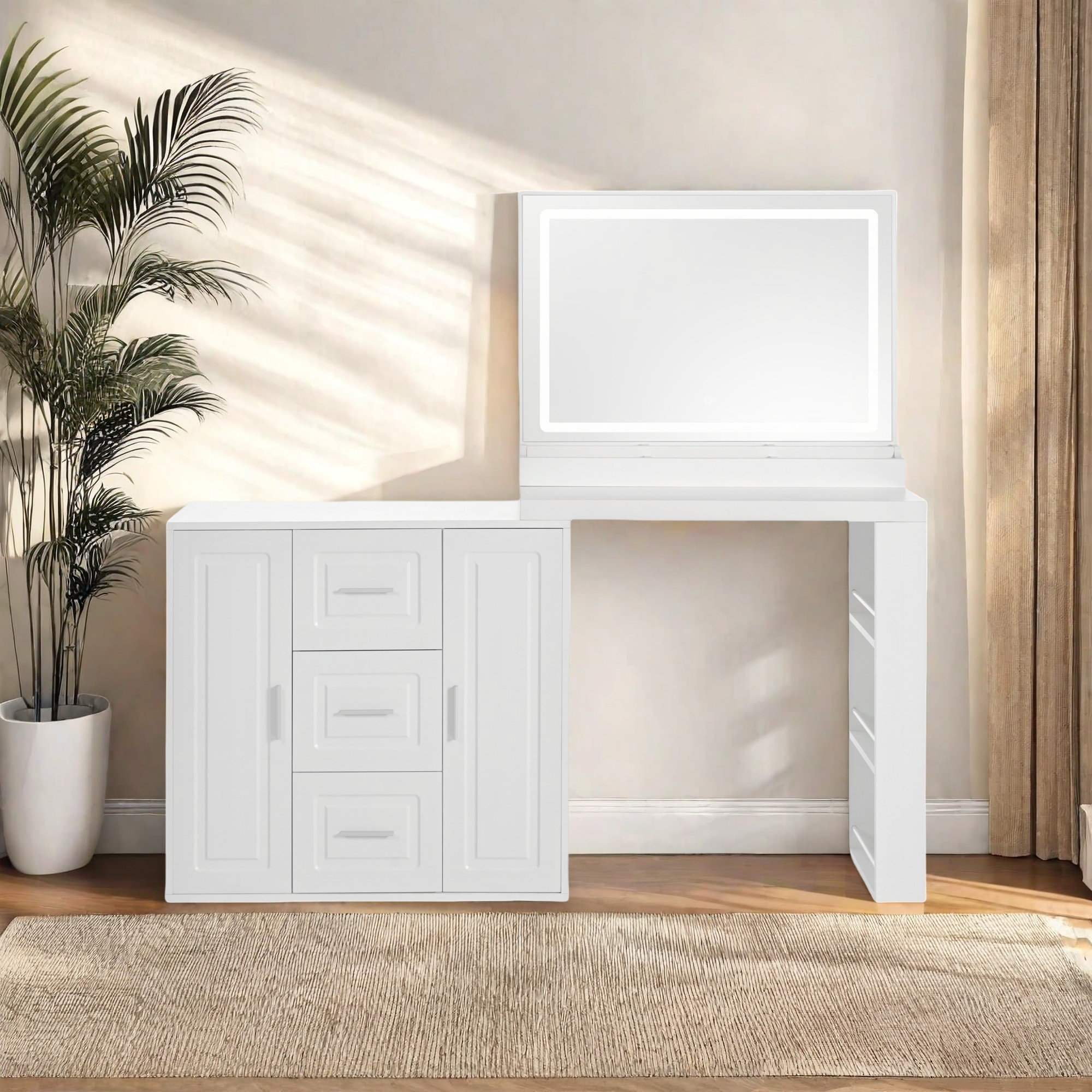 Brayden Studio Dressing Table With Mirror & Lights, Vanity Set With 3 ...