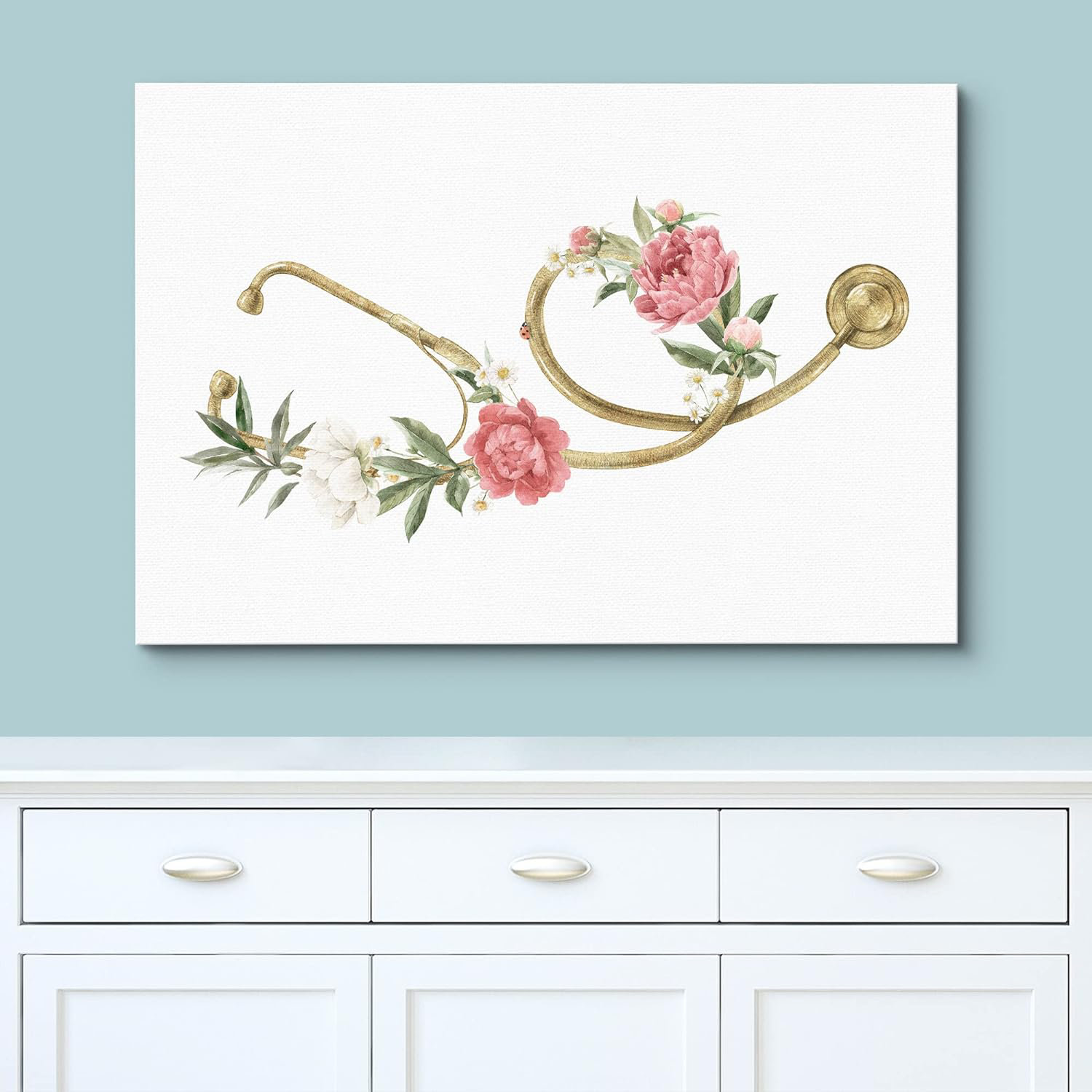 IDEA4WALL Gold Doctor's Stethoscope Rose Flowers Medical Health Modern ...