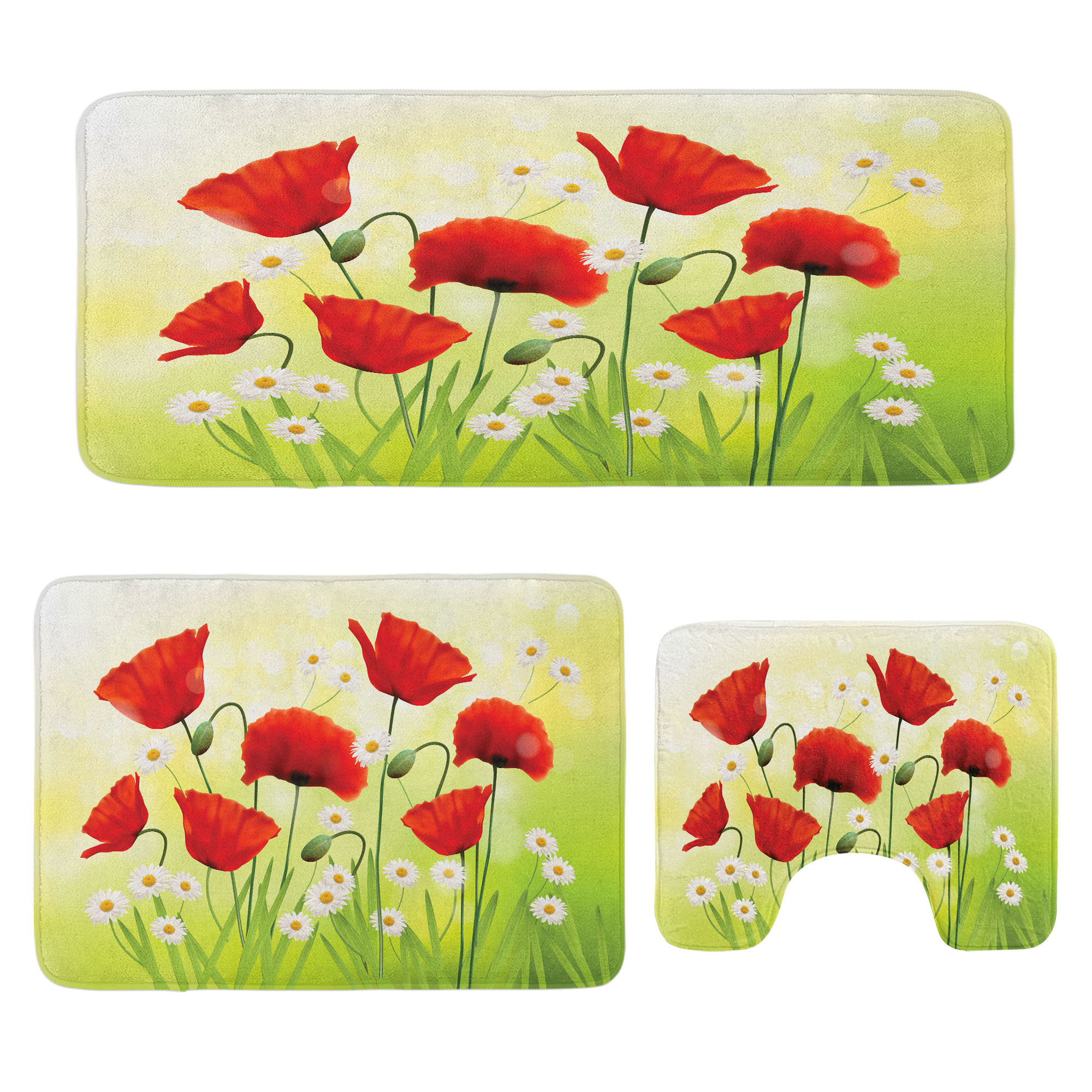 East Urban Home Flower Bathroom Rug Set 3 Pieces U-Shape & Rectangle ...