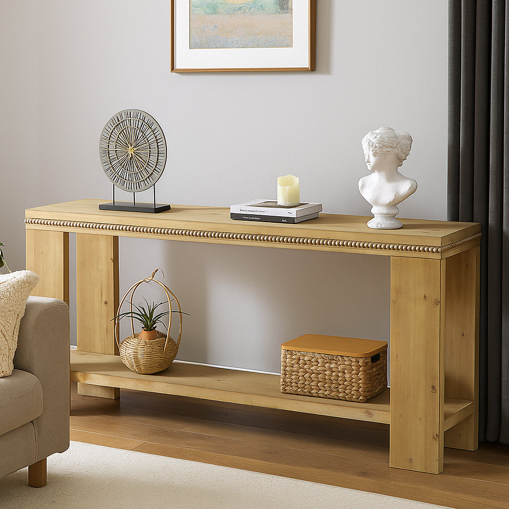 One Allium Way® Lifesky 63" Console Table With Storage Shelf: Rustic ...