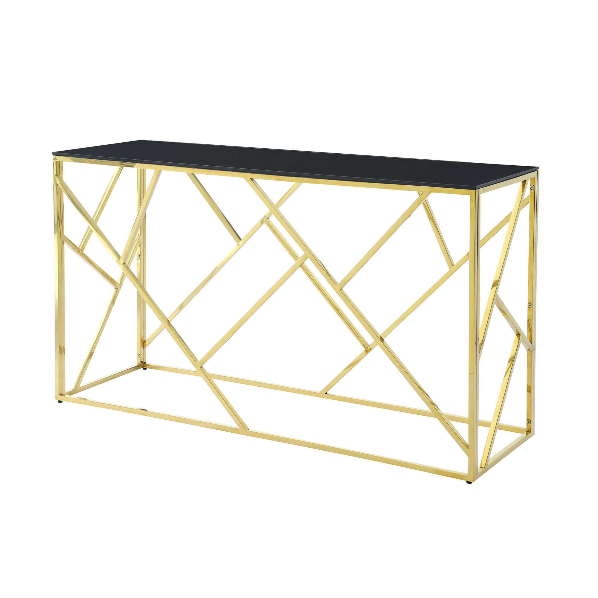 Everly Quinn Modern Glass Console Table, 55" Gold Sofa Table With ...