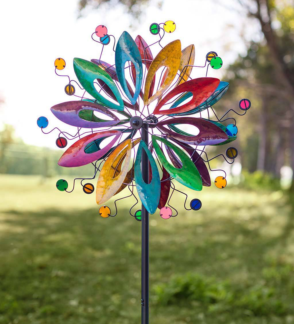 Arlmont & Co. Colourful Dual-Rotor Flower And Disc Metal Wind Spinner ...
