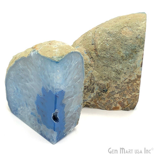 GEMMART USA Blue Geode Bookend, Unique Agate Bookend Pair, Mineral Rock ...