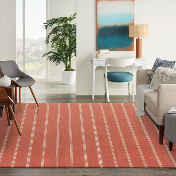 Gracie Oaks Goeffrey Striped Handwoven Cotton/Jute Red Orange Area Rug ...