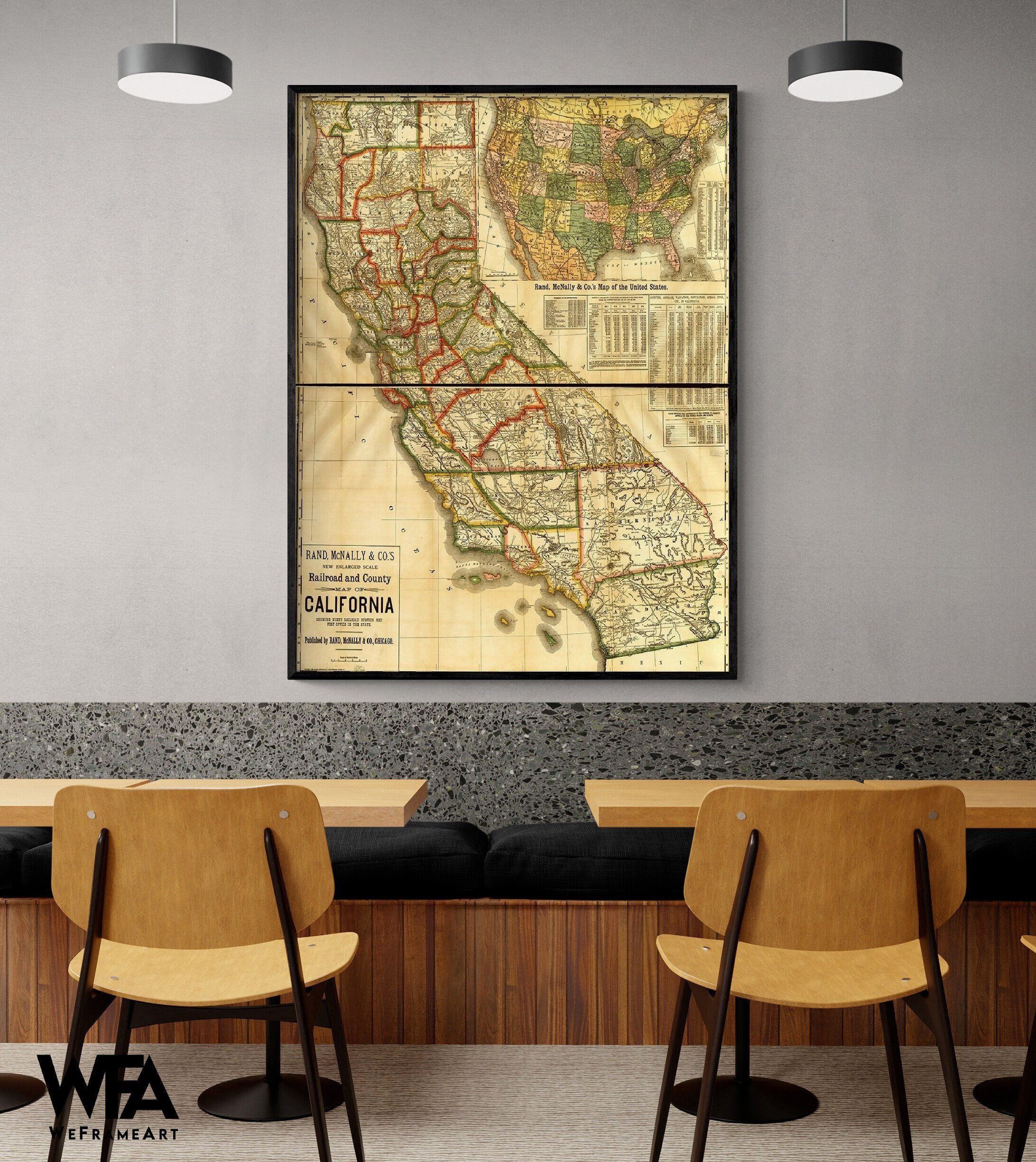 WeFrameArt Railroad And County Map Of California Showing Every Railroad ...
