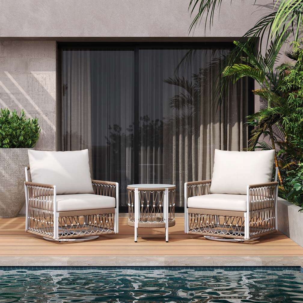 Dakota Fields 3-Piece Outdoor Furniture Set with 2 Swivel Chairs & Glass Top Side Table | Wayfair