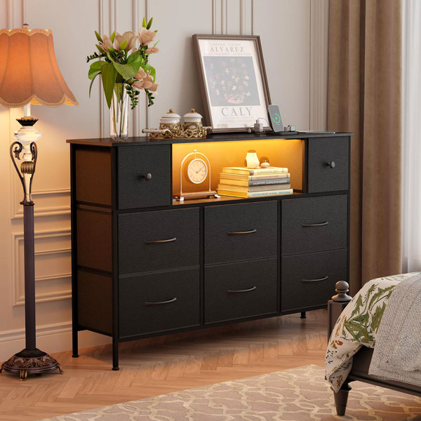 Wrought Studio™ 8-Drawer Chest Of Drawers 55"TV Stand, Lights and Power ...