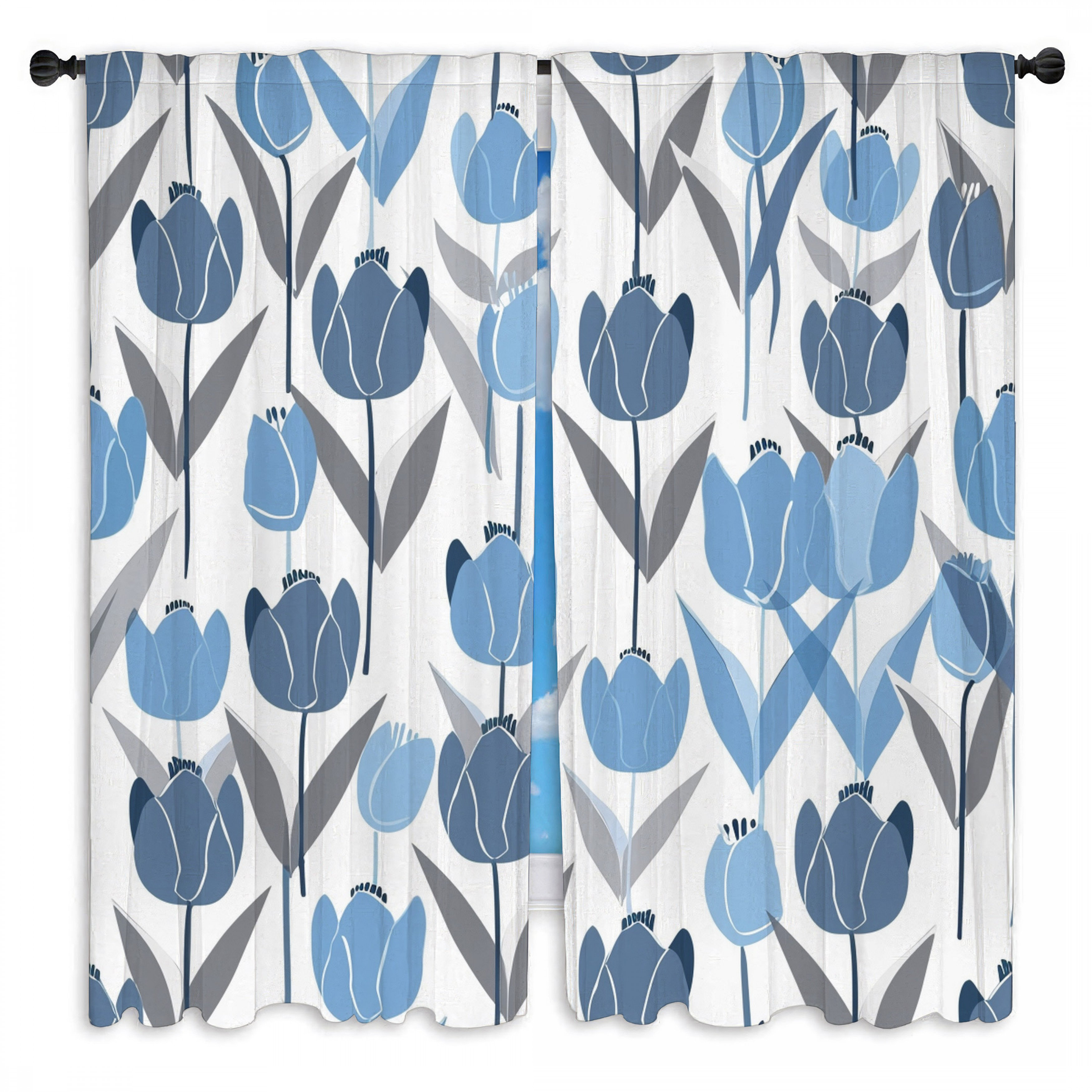 Dakota Fields Tulip Pattern Window Curtains Floral Modern Drapes - 2 ...