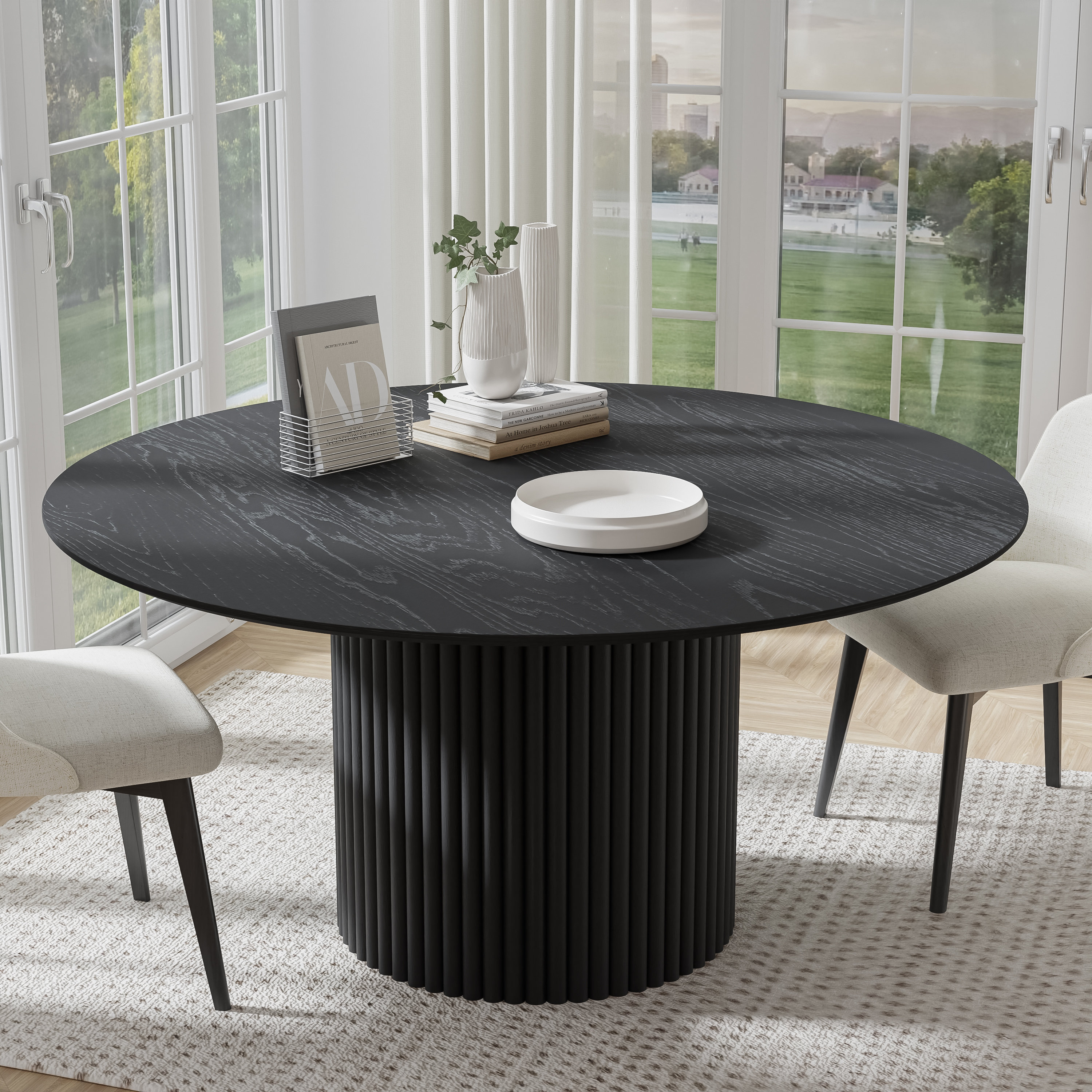 Ivy Bronx Maianh 30"H Round Wood Dining Table Pedestal Kitchen Table ...