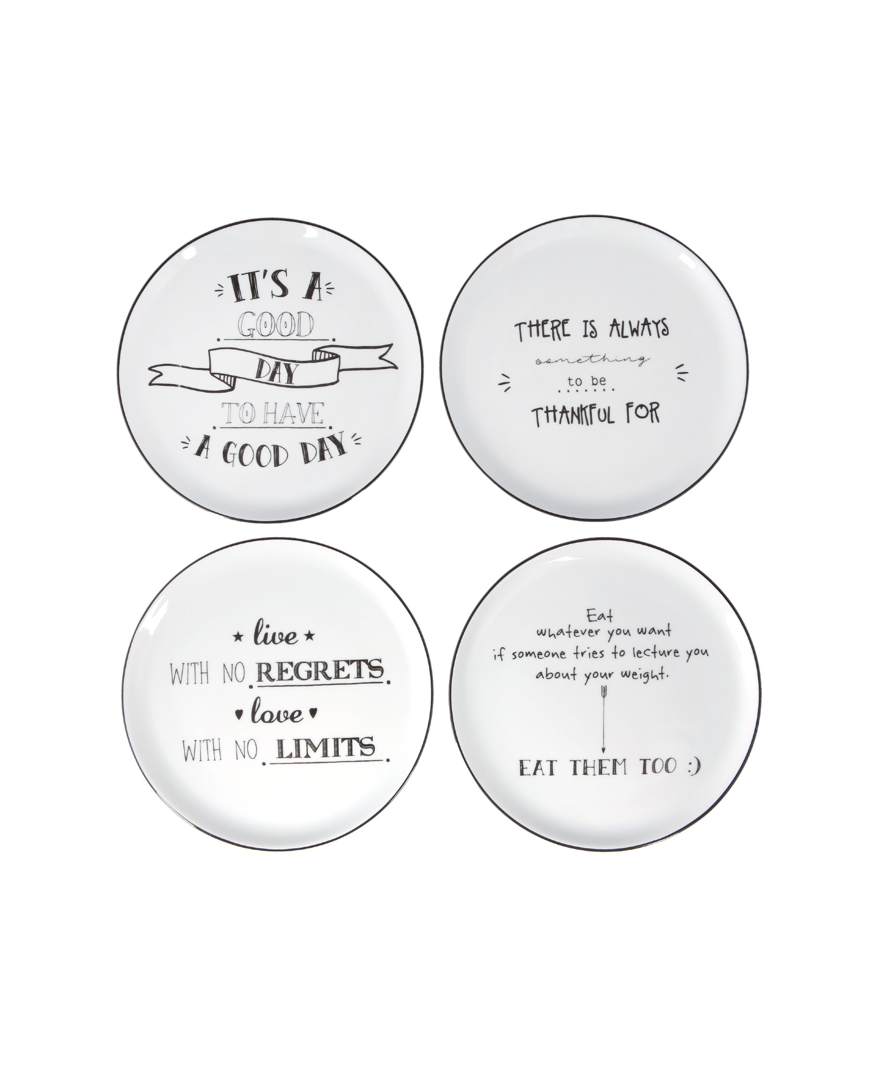 Porland Be Happy 4 Piece Cake Plate Set 7.86'' Flat Plates With Designs ...