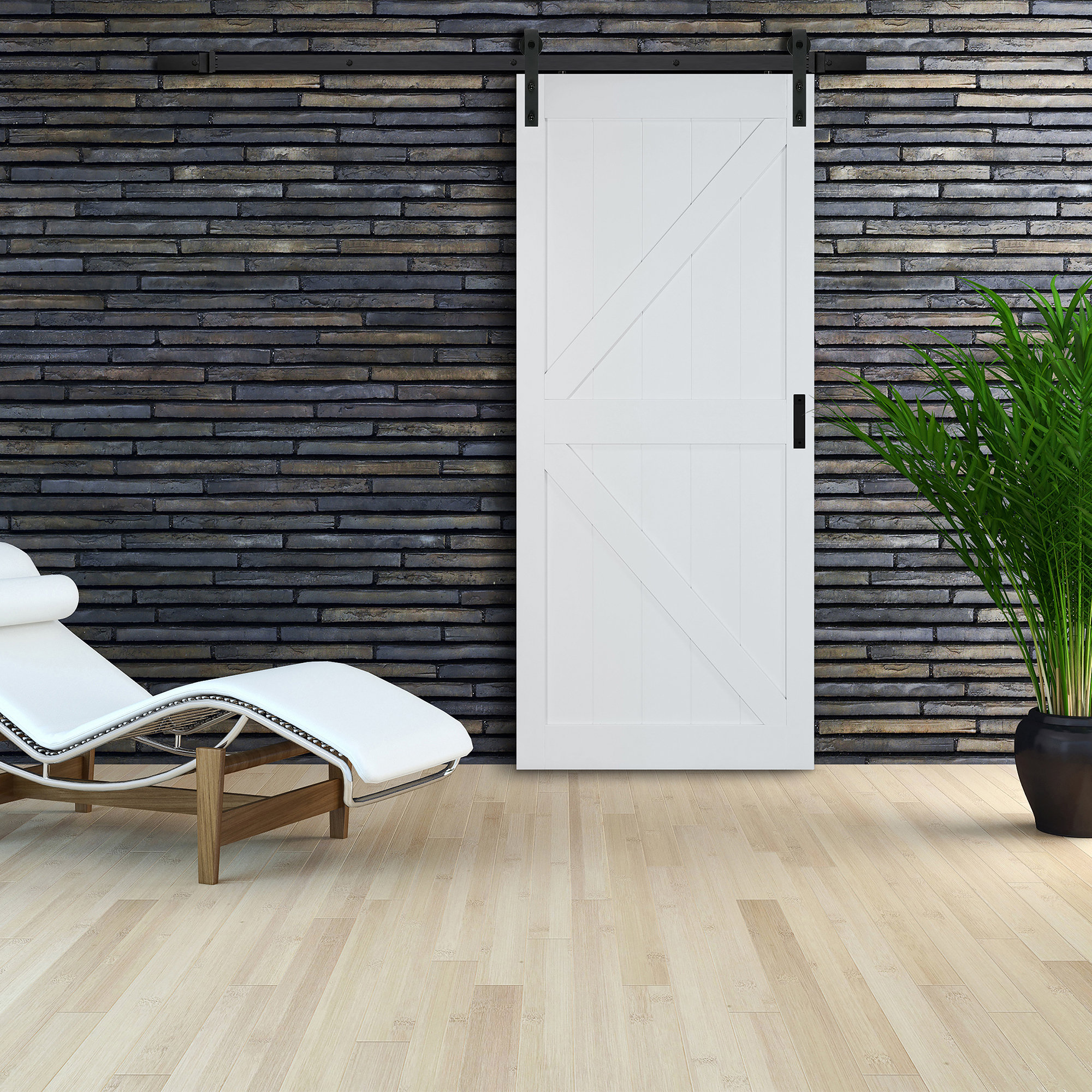 Renin Paneled Manufactured Wood Finish Stone K-Design Barn Door without ...