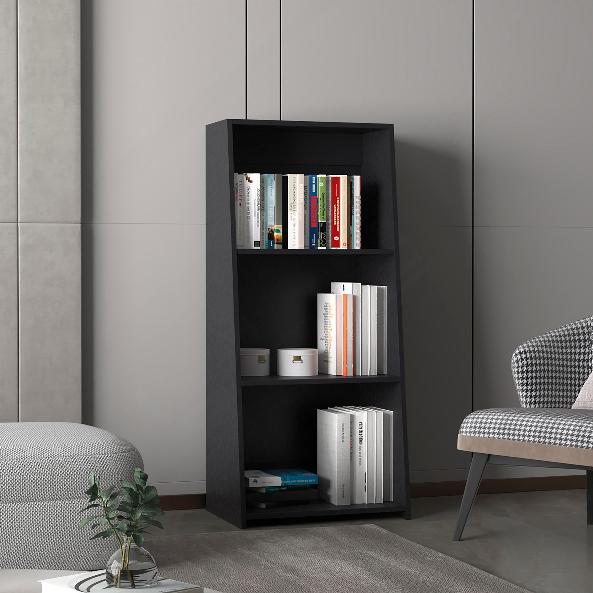 Latitude Run® Note 47" Tall Three-Tier Ladder Bookcase Black | Wayfair