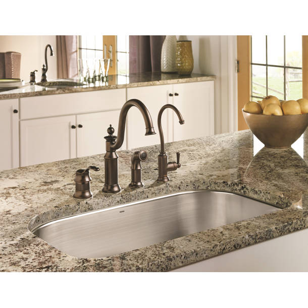 S712SRS Moen Waterhill Double Handle Kitchen Faucet with Side Spray and ...