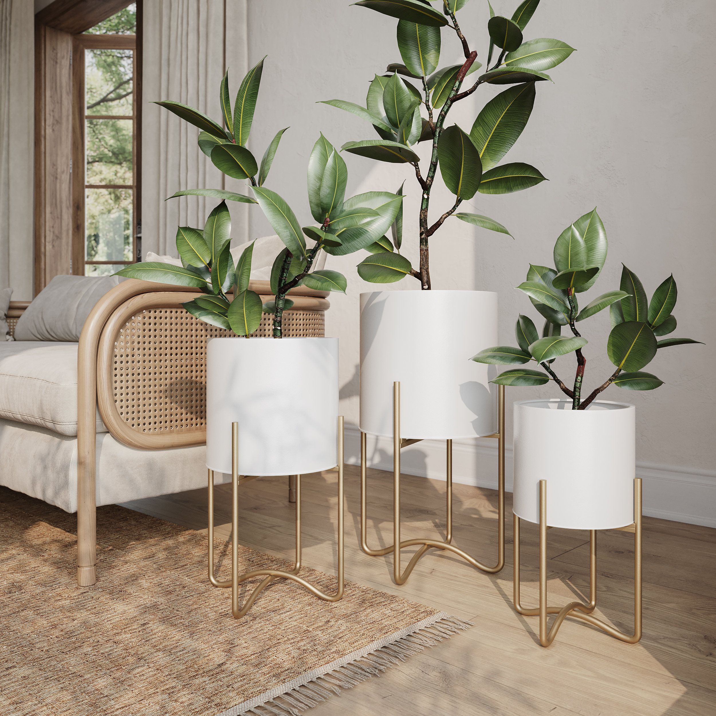 Mercer41 Citlalic Metal Indoor Pot Planter with Ambrose Metal Base Set ...