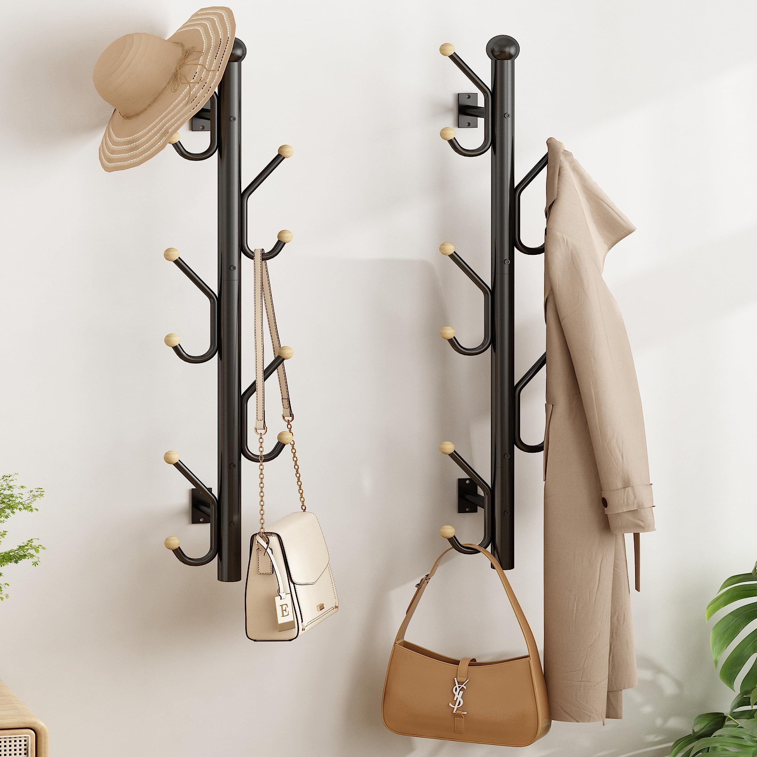 Latitude Run® 2 Pack Wall Mounted Coat Rack, 10 Hooks Wall Hat Rack ...