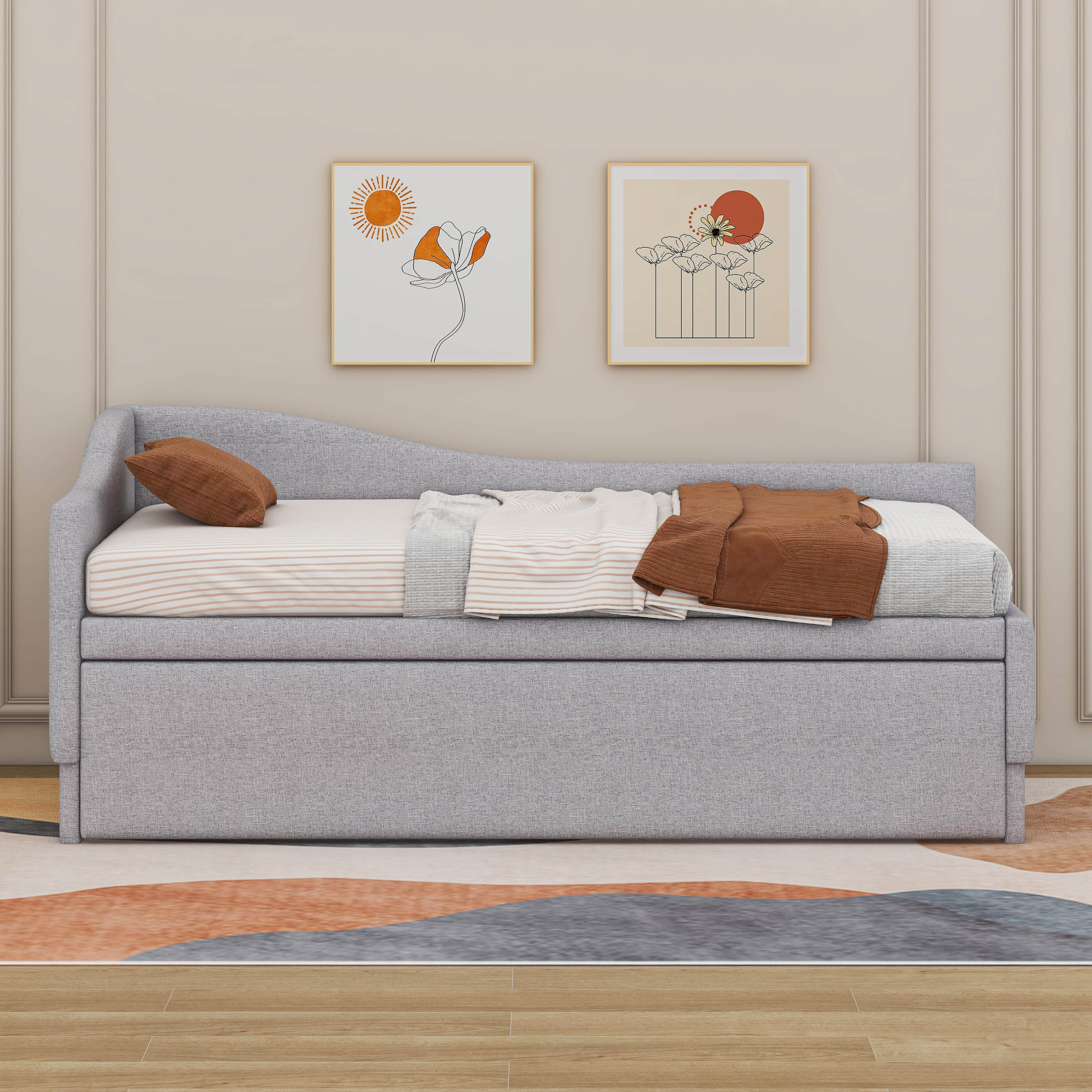 Cosmic Lit de jour simple tapissier en L rembourré avec lit gigogne ...