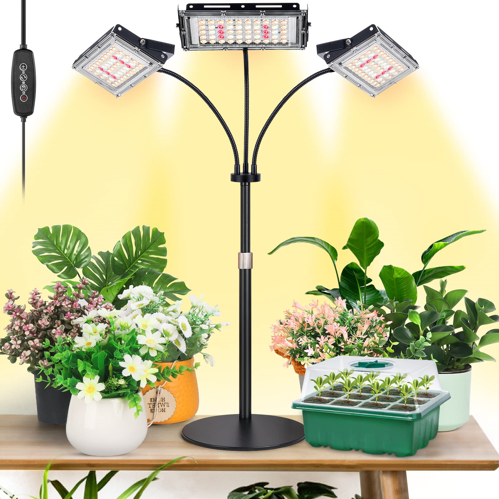 ELLAAURORA Full Spectrum Tri-Head Desk Plant Light | Wayfair