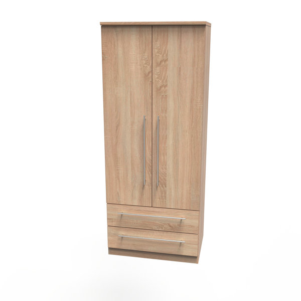 17 Stories Taevyn 2 Door 2 Drawer Wardrobe in Bardolino Oak (Ready ...