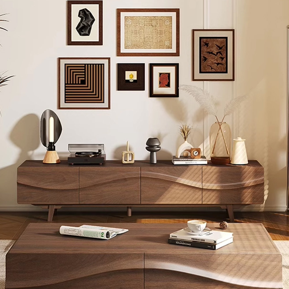 Corrigan Studio® Minimalist walnut-colored storage TV cabinet | Wayfair
