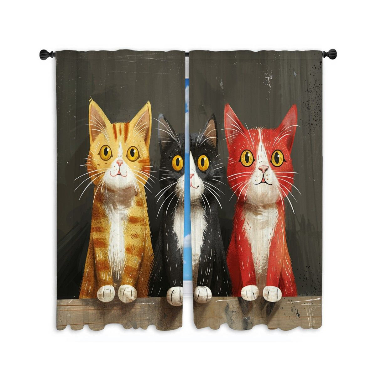 VisionDecor 12122_Three cats Window Curtains Pet Furry friends Drapes ...