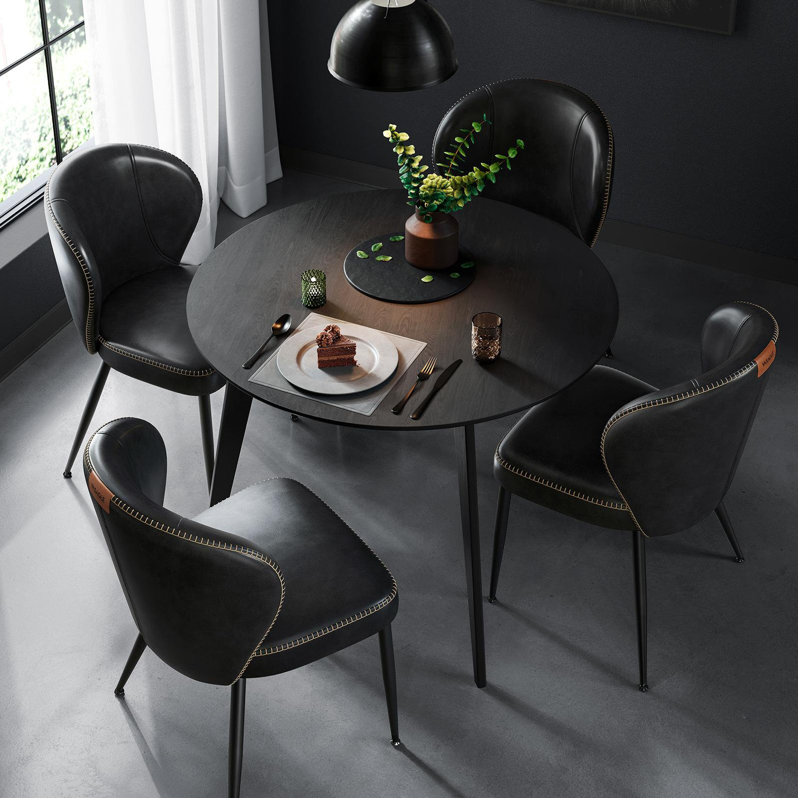 George Oliver Synthetic Leather Upholstered Dining Chairs with ...