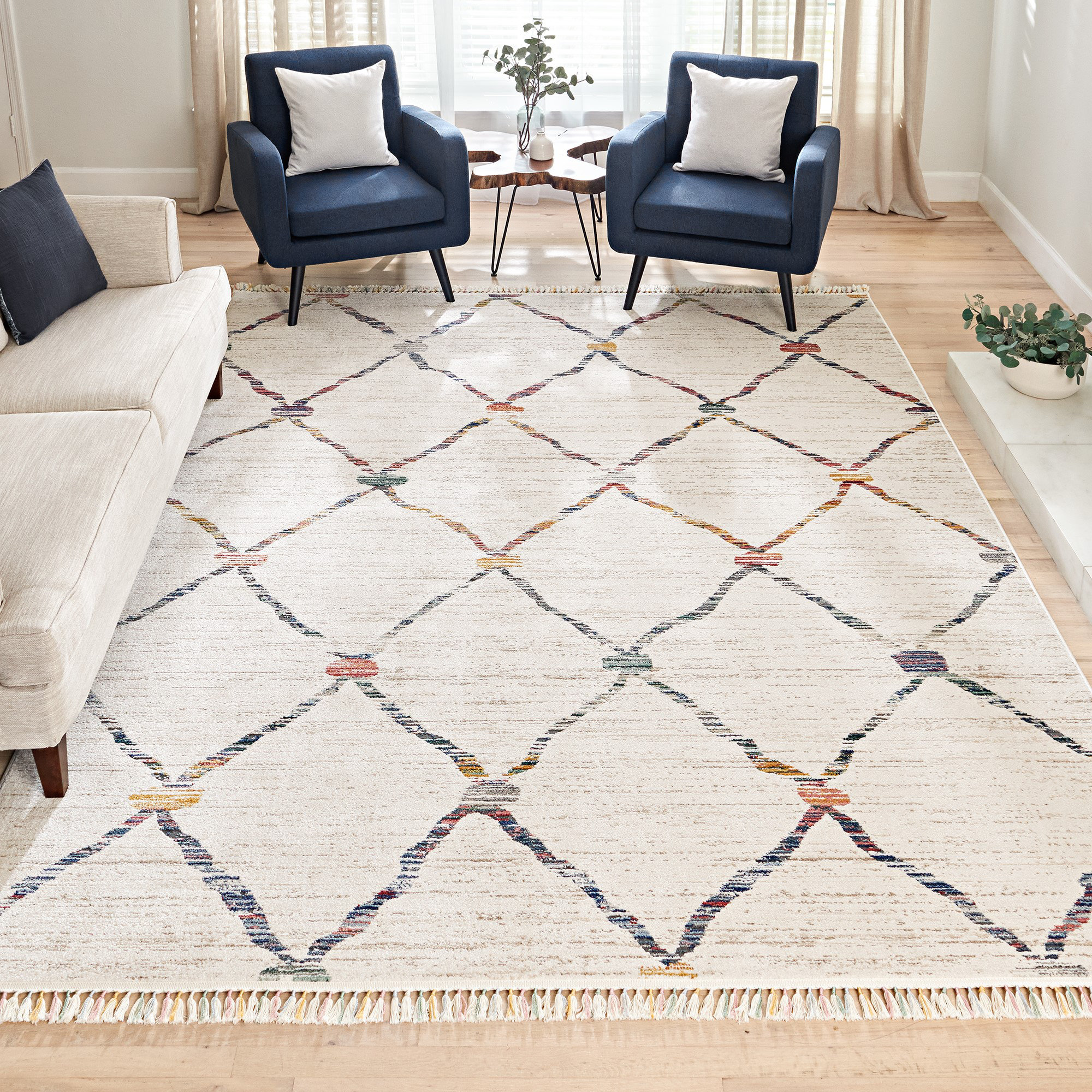 Gertmenian Amiens Dieppe Bohemian Ivory Indoor Area Rug with Fringe ...