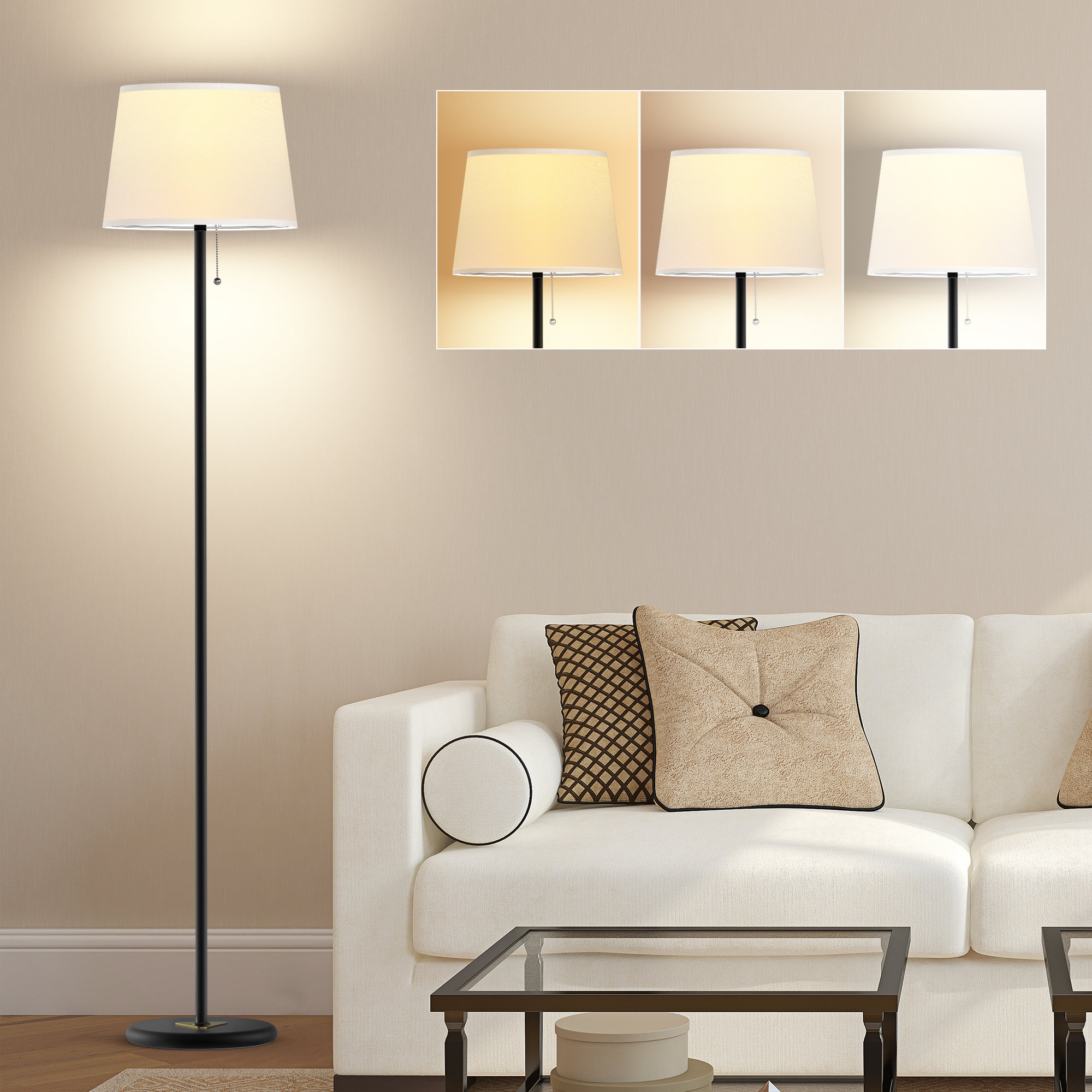 Ebern Designs Garnon 61.4'' Corner Floor Lamp with Three Way Bulb ...