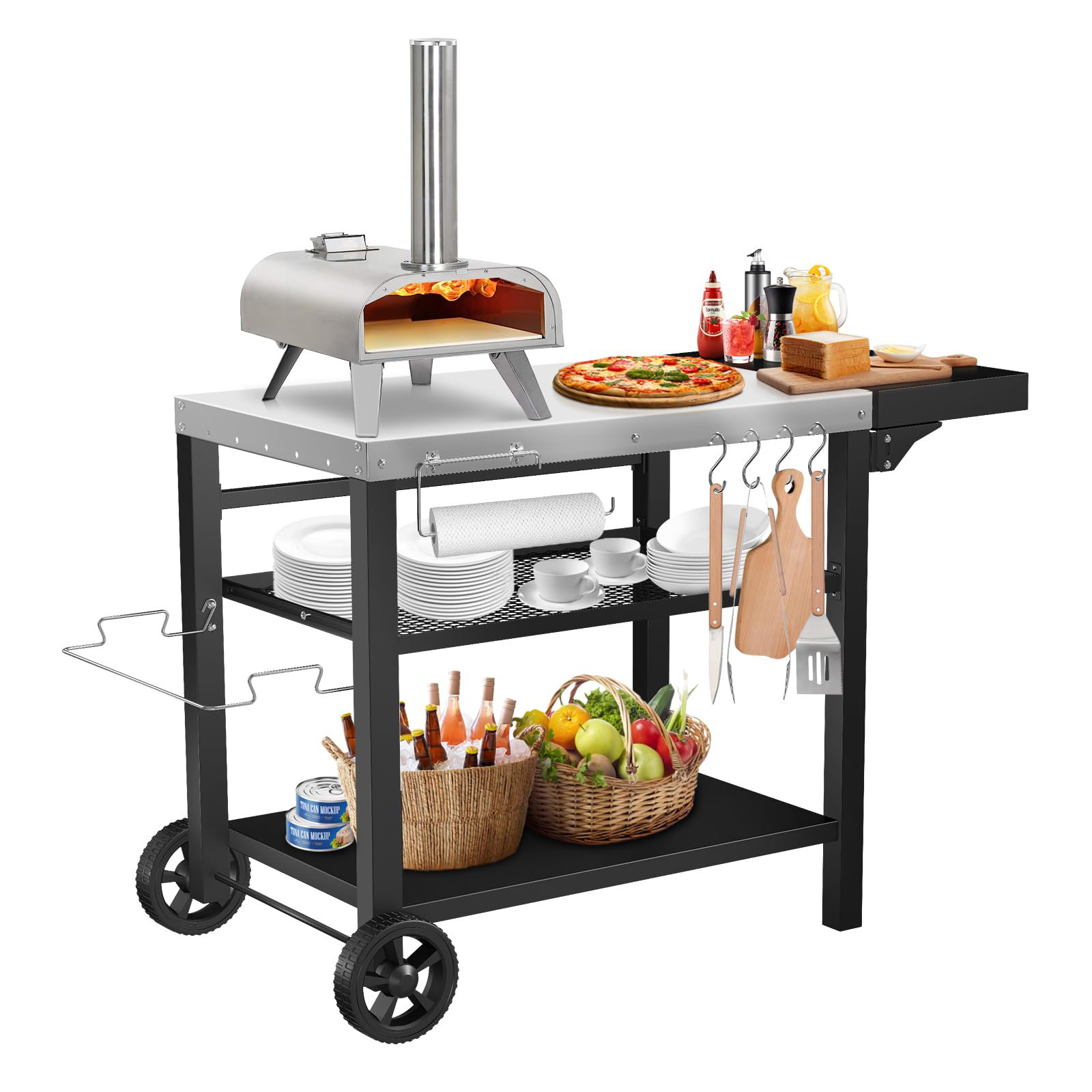 Arlmont & Co. Versatile Grill Cart: Outdoor Table and Pizza Oven Stand ...