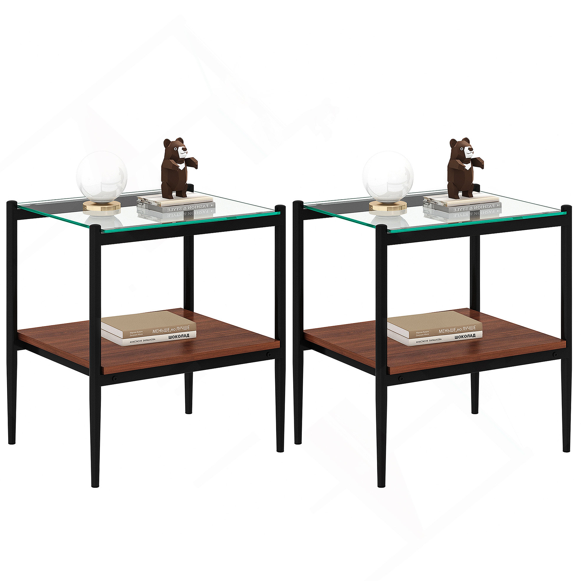 Ebern Designs Set of 2 Rectangle End Table, Tempered Glass Tabletop with MDF layer | Wayfair