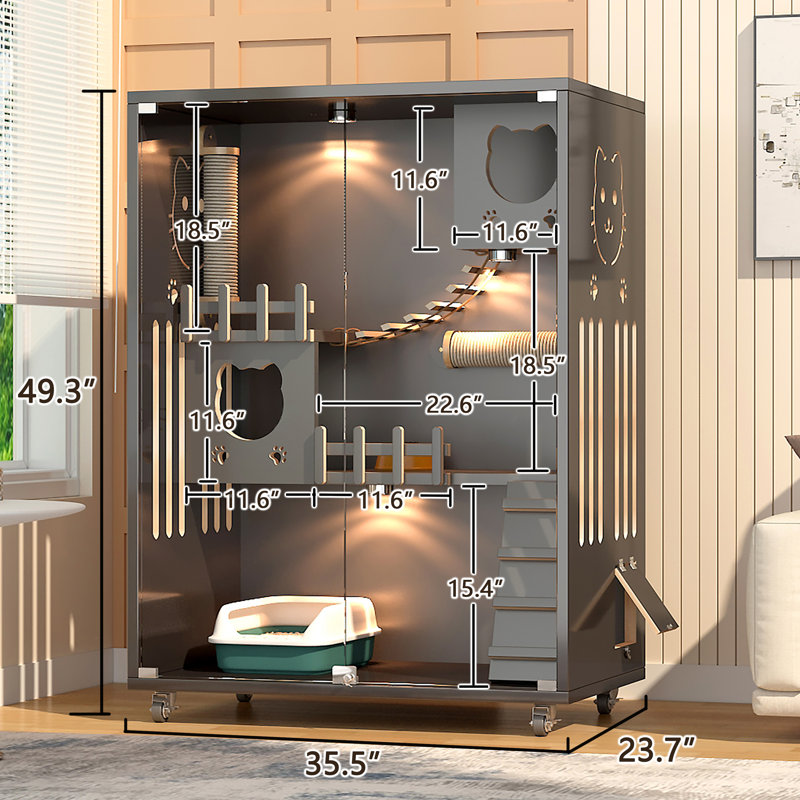 Tucker Murphy Pet™ Desara Wooden Cat Villa, Large Cat Enclosure, Indoor ...