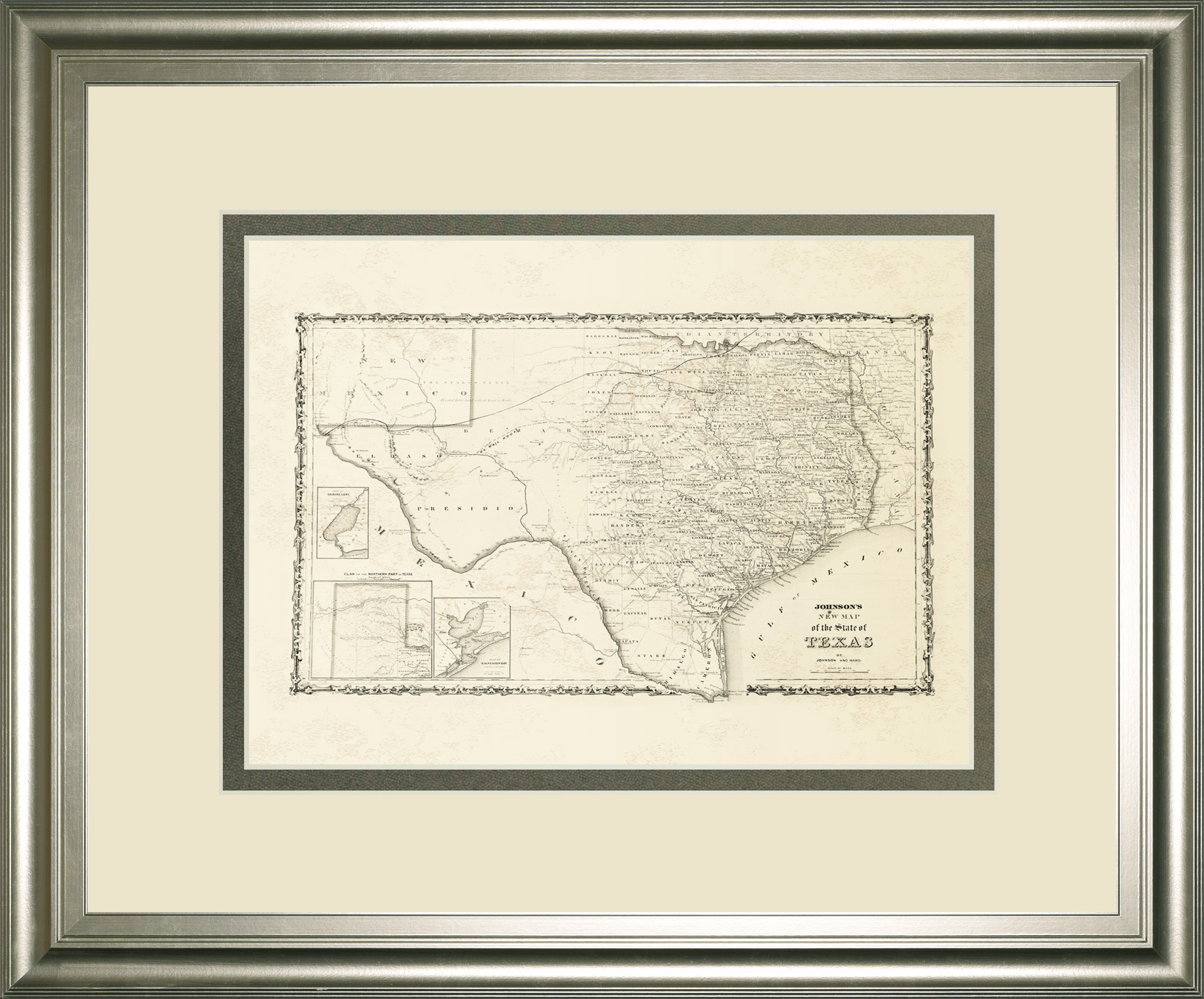 Charlton Home® Vintage Texas Map Wall Art - 34" x 40" - Silver Serenity ...