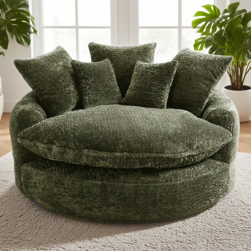 Trule 54.5 in W Oversized Round Chaise Lounge, Fluffy Lazy Bean Bag ...
