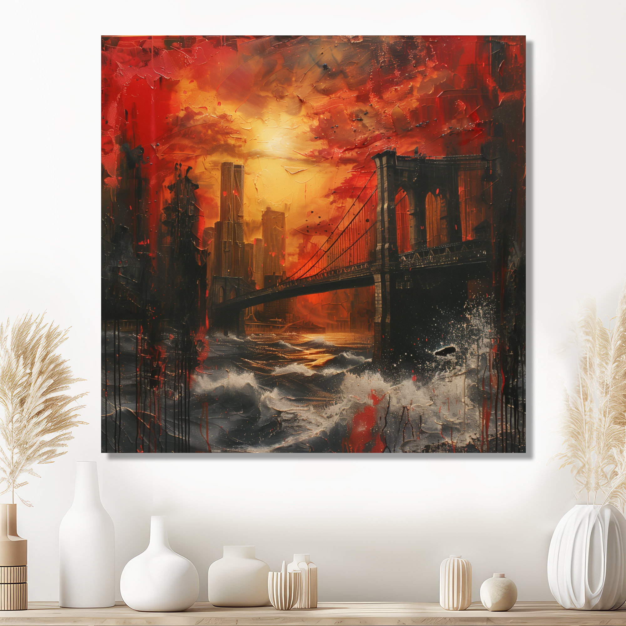 Winston Porter Red Yellow River Rampage Brooklyn Bridge - Bridges Wall ...