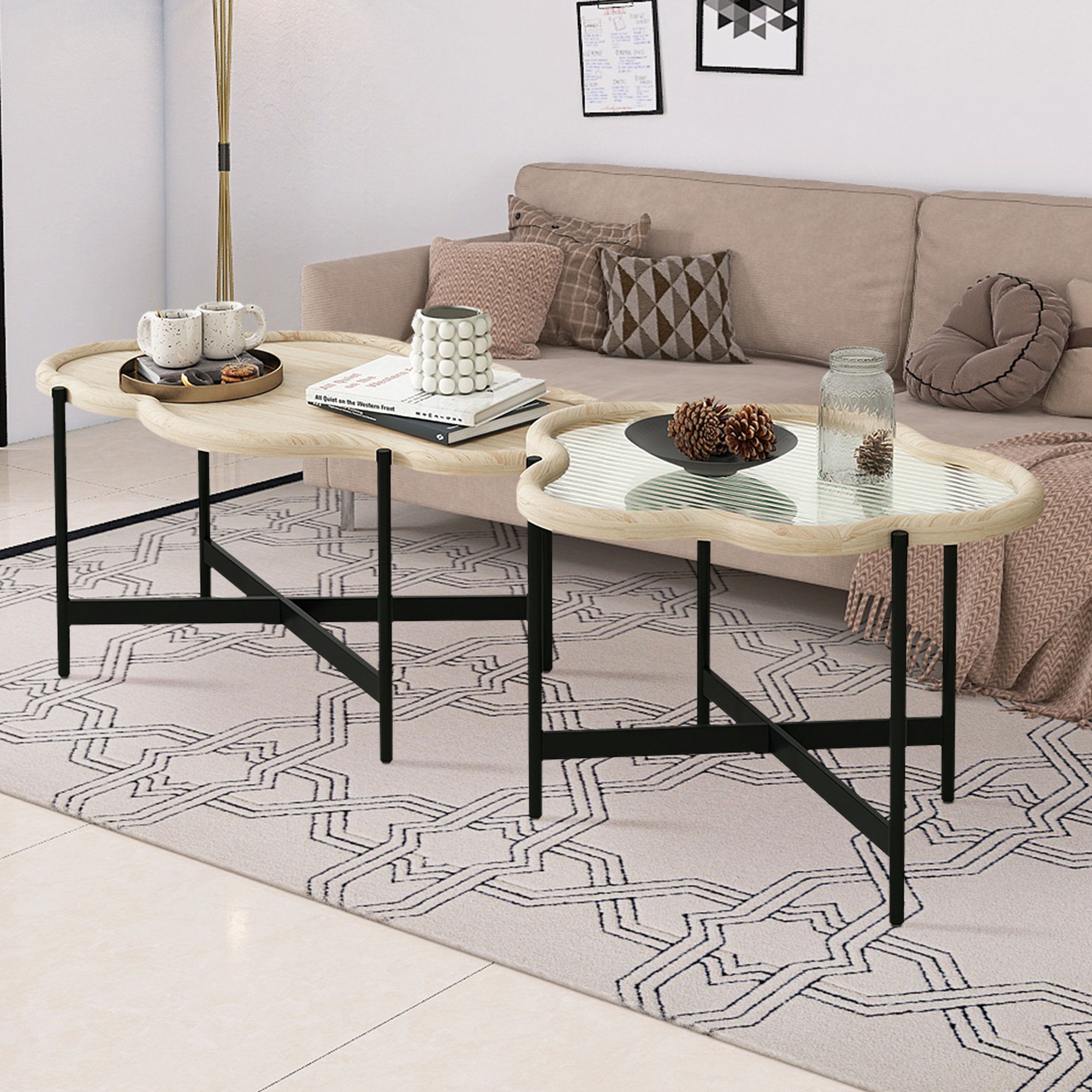 17 Stories Jelena Modern Irregular Cloud 2 - Piece Living Room Table ...