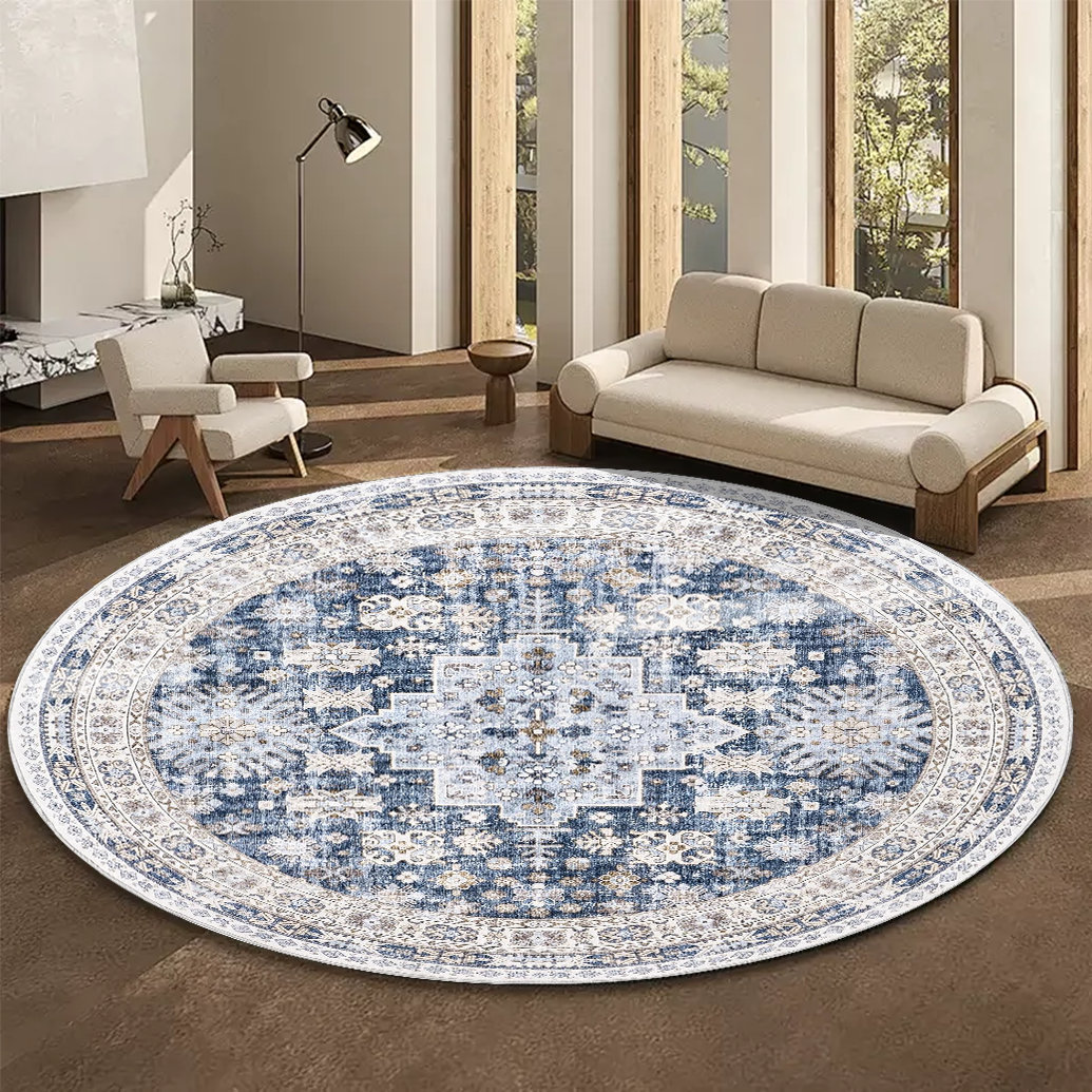 Bungalow Rose Round Machine-Washable Non-Slip Rug For Living Room ...
